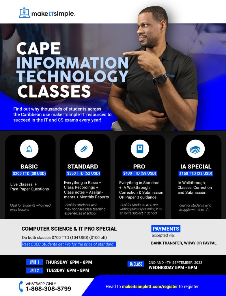 CAPE Information Technology Unit 2 – makeITsimpleTT Online Store